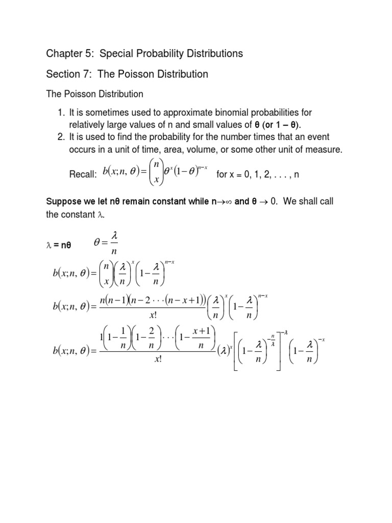 Chapter 5 Special Probability Distributions Section 7 The Poisson