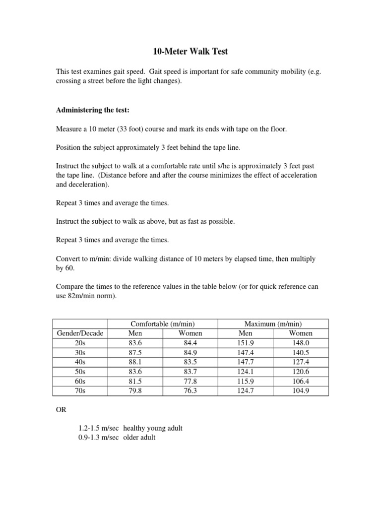 10 Meter Walk Test Manguzi | PDF