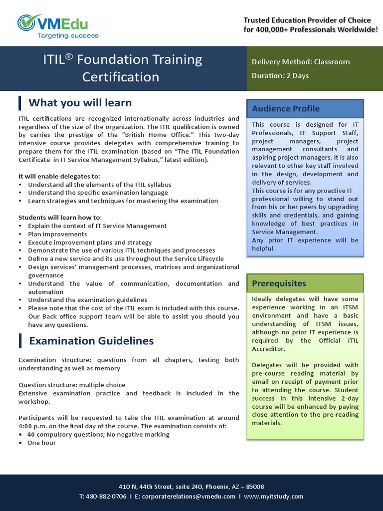 2 Days ITIL - Course Outline | PDF | Itil | Business