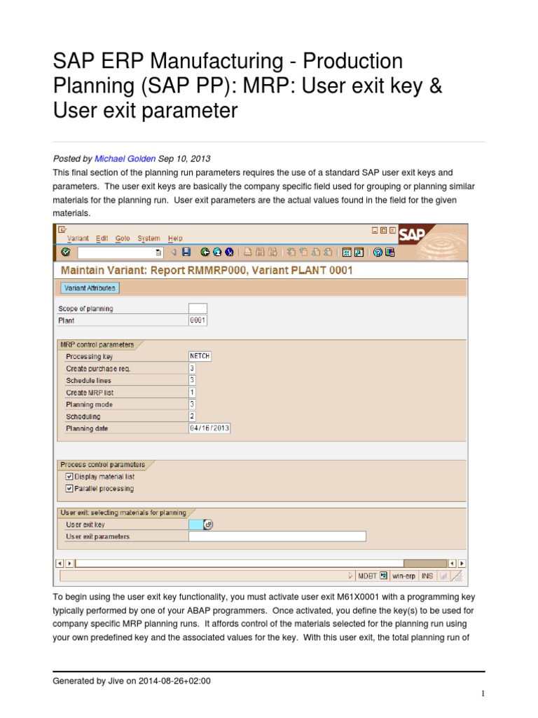 MRP User Exit Key User Exit Parameter | PDF | Parameter (Computer Programming) | Software ...