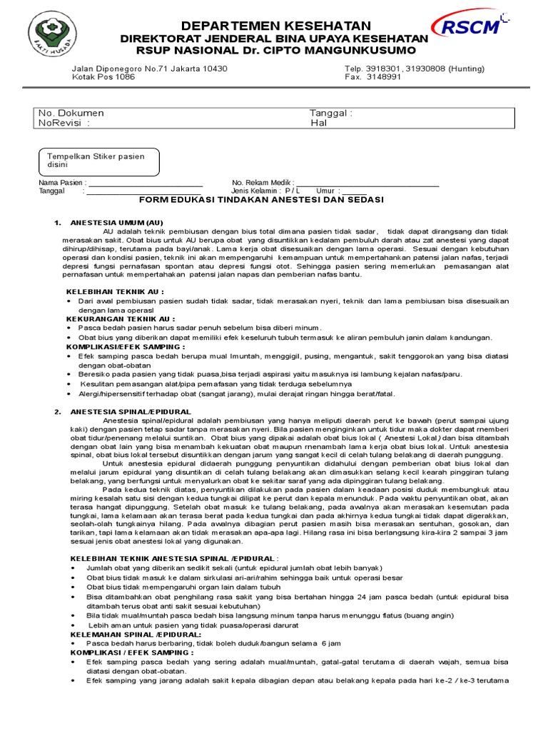 FORMULIR Informed Consent Anastesi | PDF