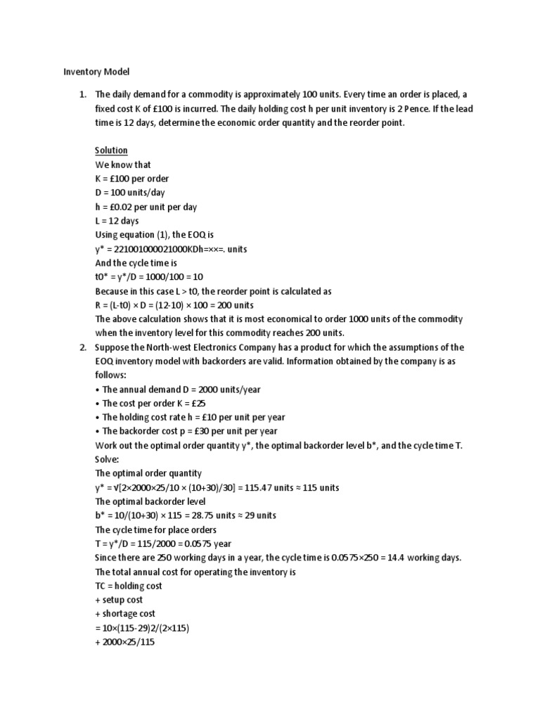Inventory Model | PDF | Inventory | Demand