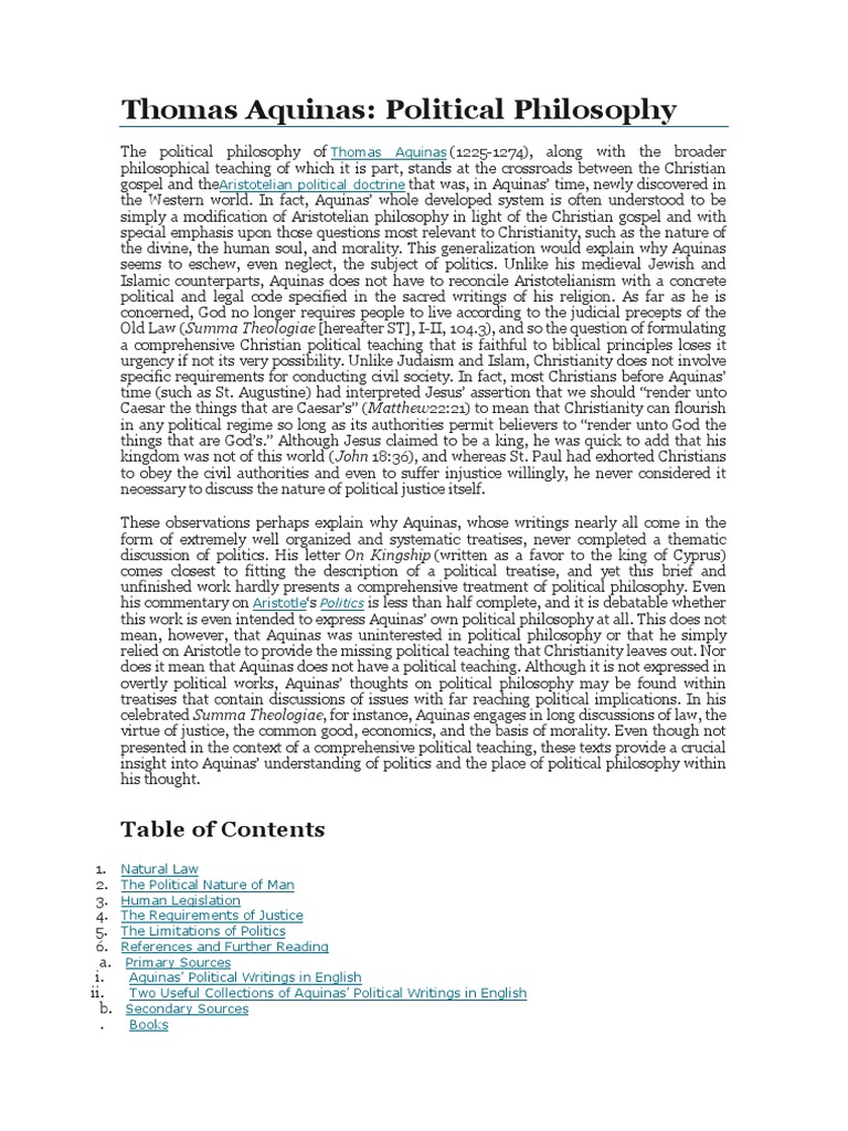 Thomas Aquinas - Political Philosophy | PDF | Thomas Aquinas | Natural Law Thomas Aquinas - Political Philosophy | PDF | Thomas Aquinas | Natural Law