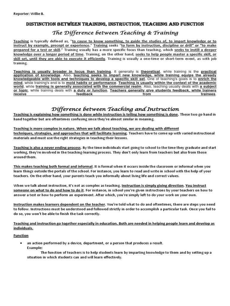 Difference Between Teaching and Instruction | PDF | Teachers | Learning