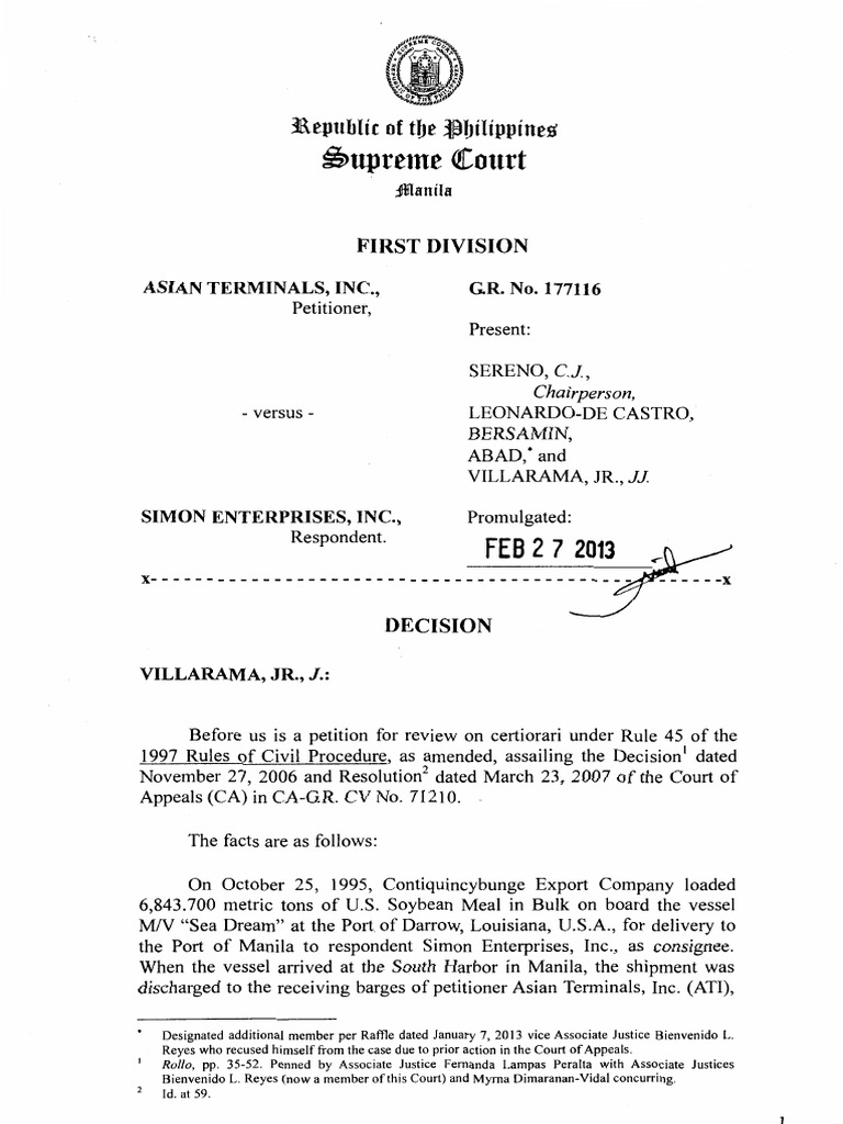 Asian Terminals Inc. G.R. No. 177116 | PDF