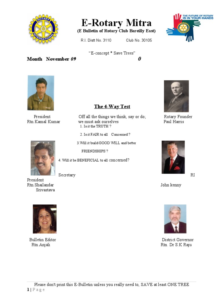 E-Rotary Mitra Nov 09 | PDF | Mutual Organization | Clubs And Societies