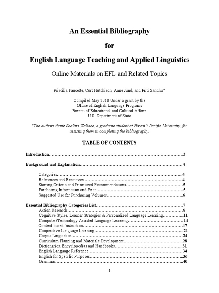 Essential Bibliography For English Language Teaching and Applied ...