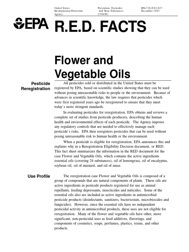 Fact Sheet For Flower and Vegetables Oils | PDF | Pesticide | Vegetable Oil