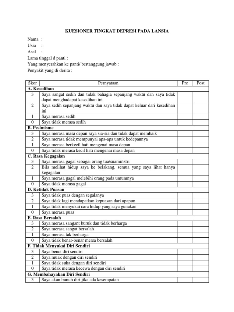 Kuesioner Tingkat Depresi Pada Lansia | PDF