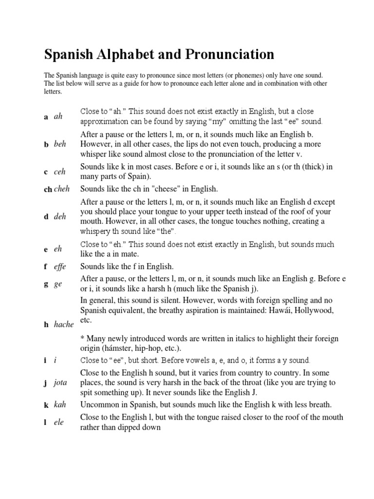 Spanish Alphabet and Pronunciation | PDF | English Language | Spanish ...