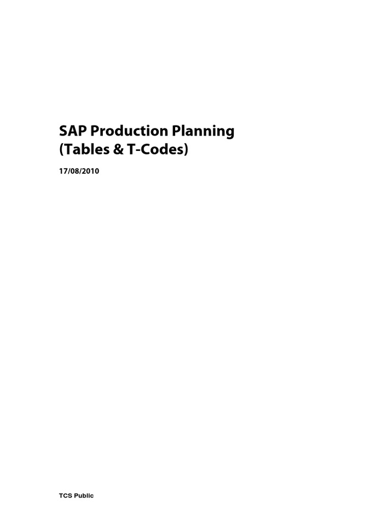 SAP Production Planning (Tables and T-Codes) | PDF | Business ...