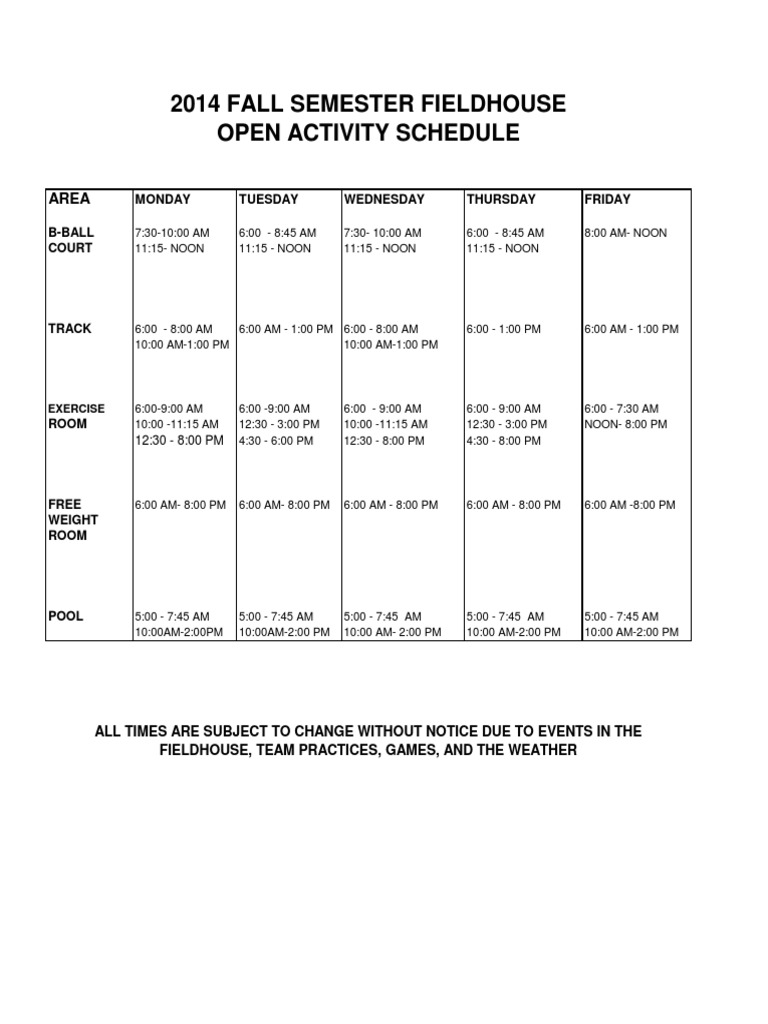 Fall14Fieldhouse Activity Schedule | PDF