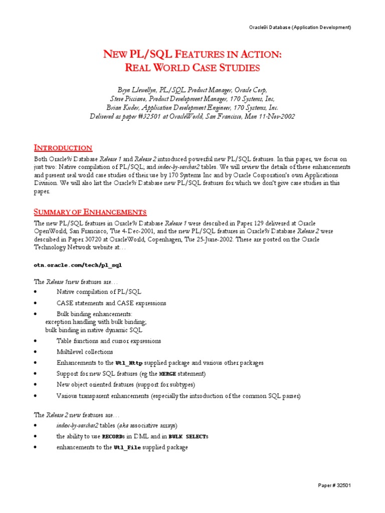 New Plsql Features In Action Pdf Oracle Database Database Index