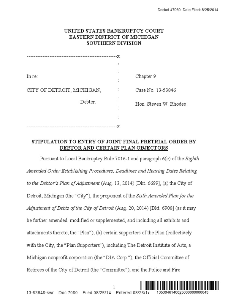 8.25.14 Stipulated Joint FInal Pretrial Order by City and Certain ...