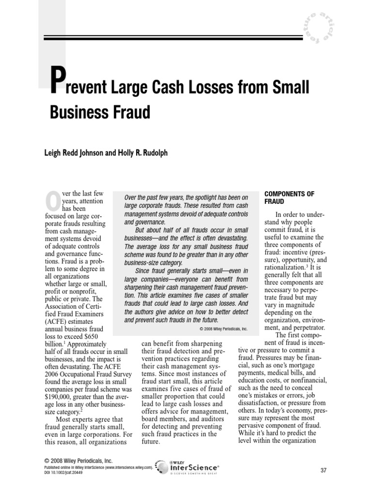 Revent Large Cash Losses From Small Business Fraud: Leigh Redd Johnson ...