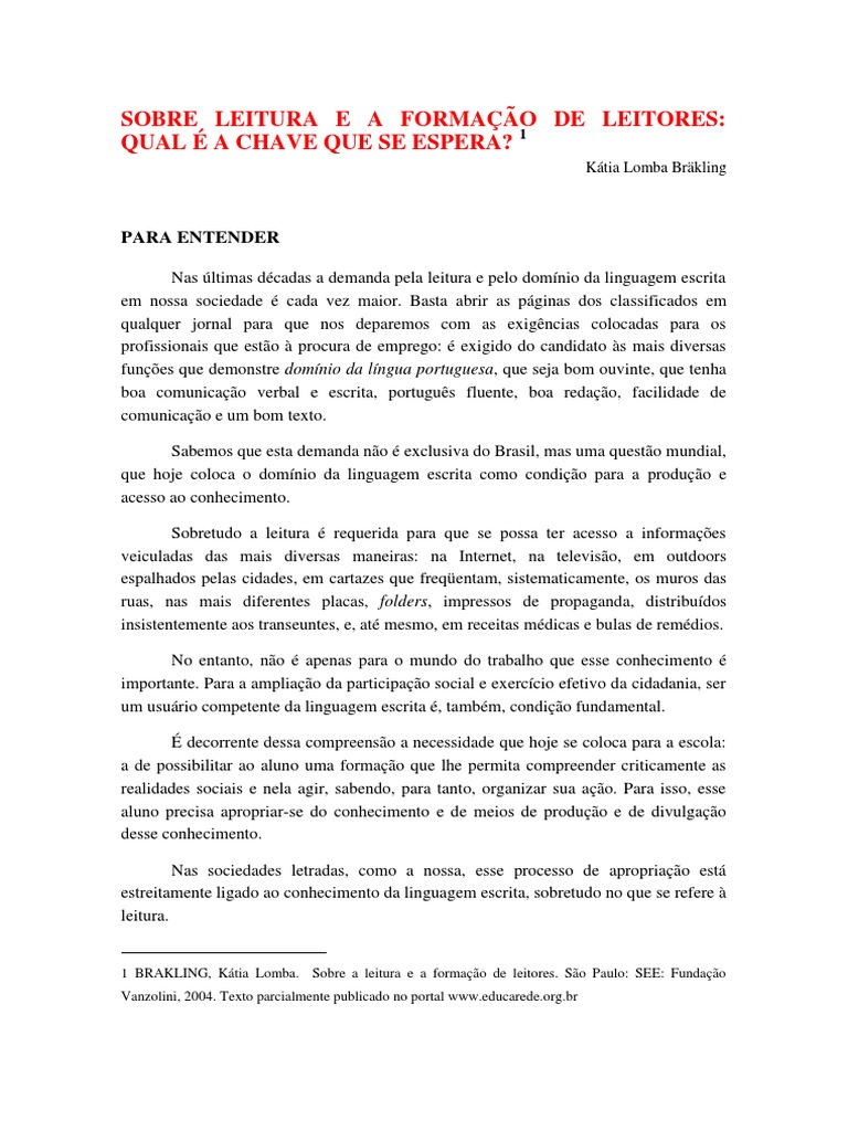 Formação de Leitores e Práticas de Leitura | PDF | Alfabetização ...
