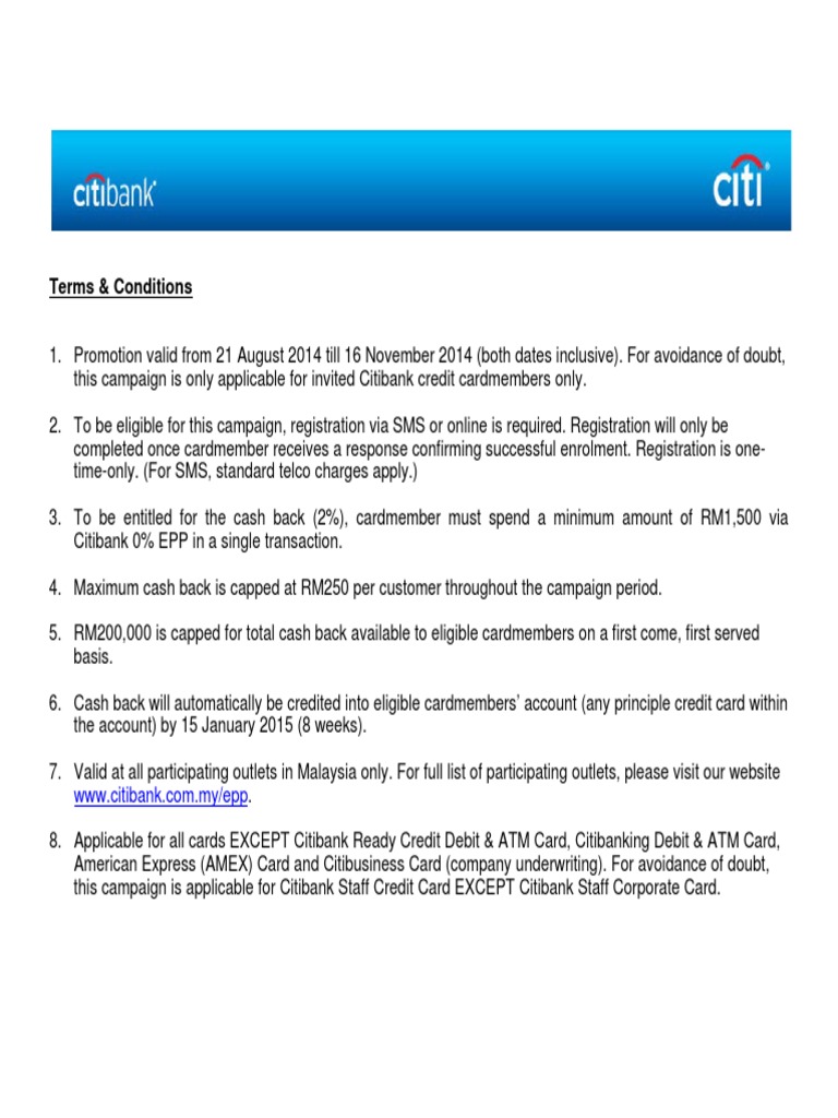 Citibank Credit Card Cashback Terms | PDF | Finance & Money Management