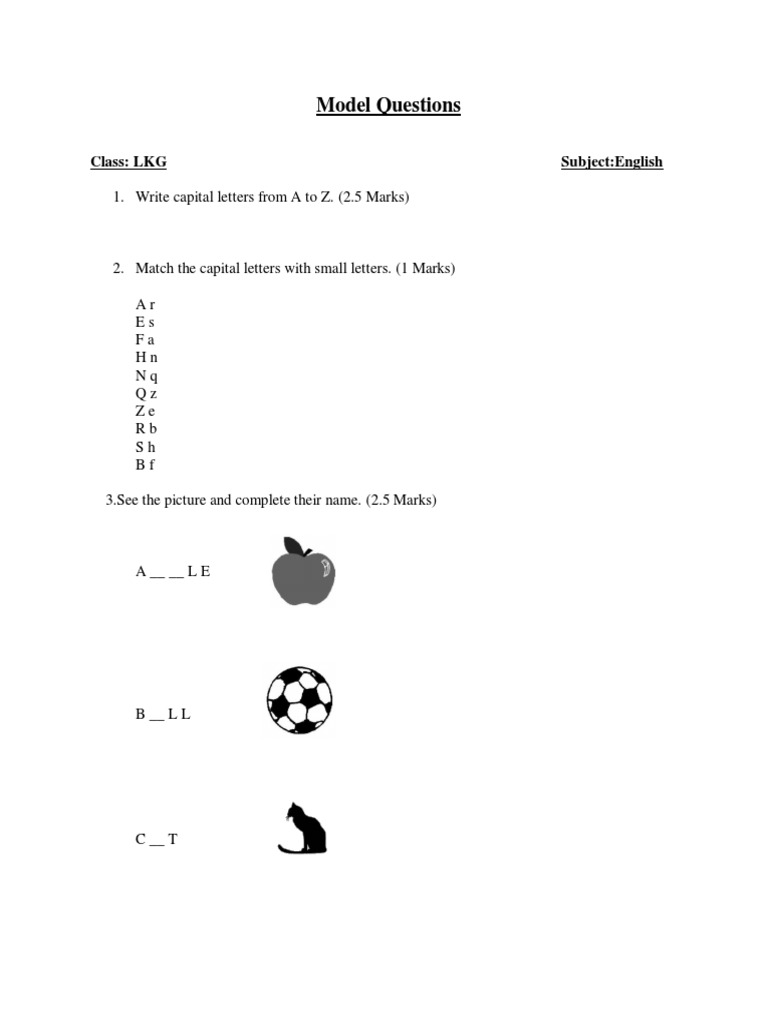 LKG English Model Question Paper | PDF