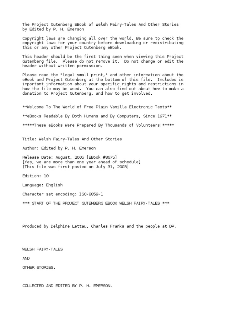 Welsh Fairy-Tales and Other Stories | PDF | Project Gutenberg | E Books