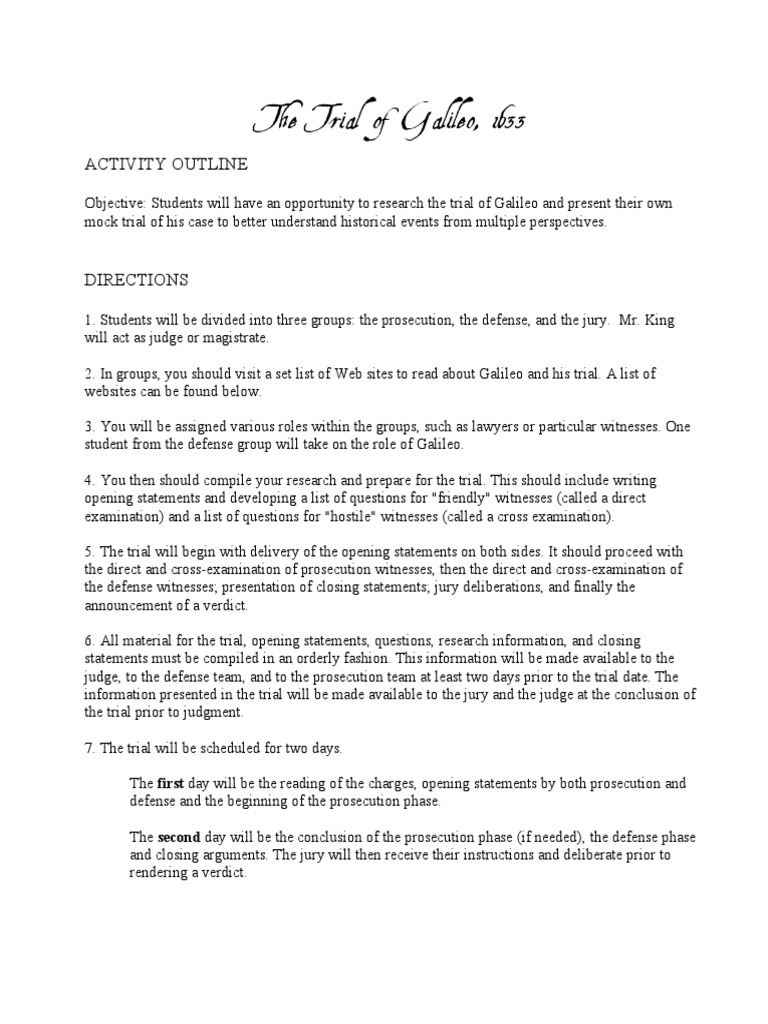 The Trial of Galileo | PDF | Galileo Galilei | Cross Examination