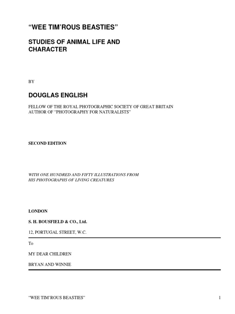 "Wee Tim'rous Beasties"Studies of Animal Life and Character by English ...