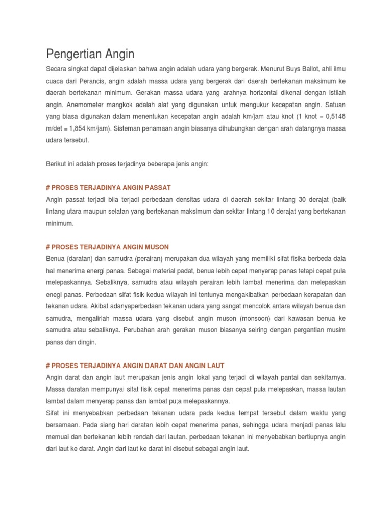 Definisi dan Proses Terjadinya Angin | PDF | Griya & Taman