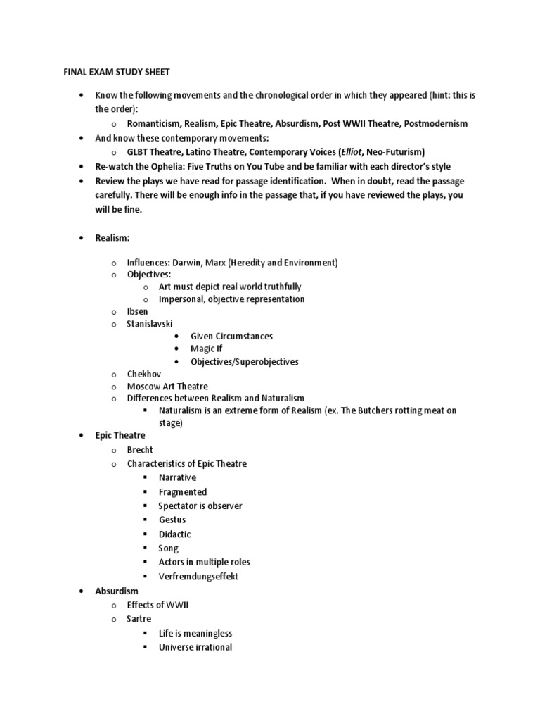 Theatre Movements Study Guide | PDF | Theatre | Performing Arts