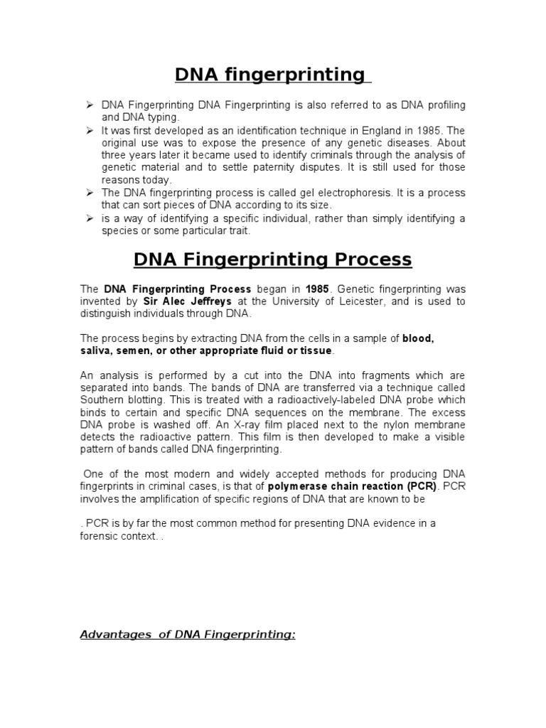 Dna Fingerprinting | PDF | Dna Profiling | Polymerase Chain Reaction