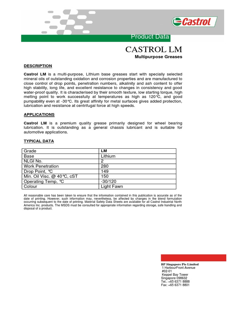 Castrol LM: Product Data | PDF | Lubricant | Mechanical Engineering