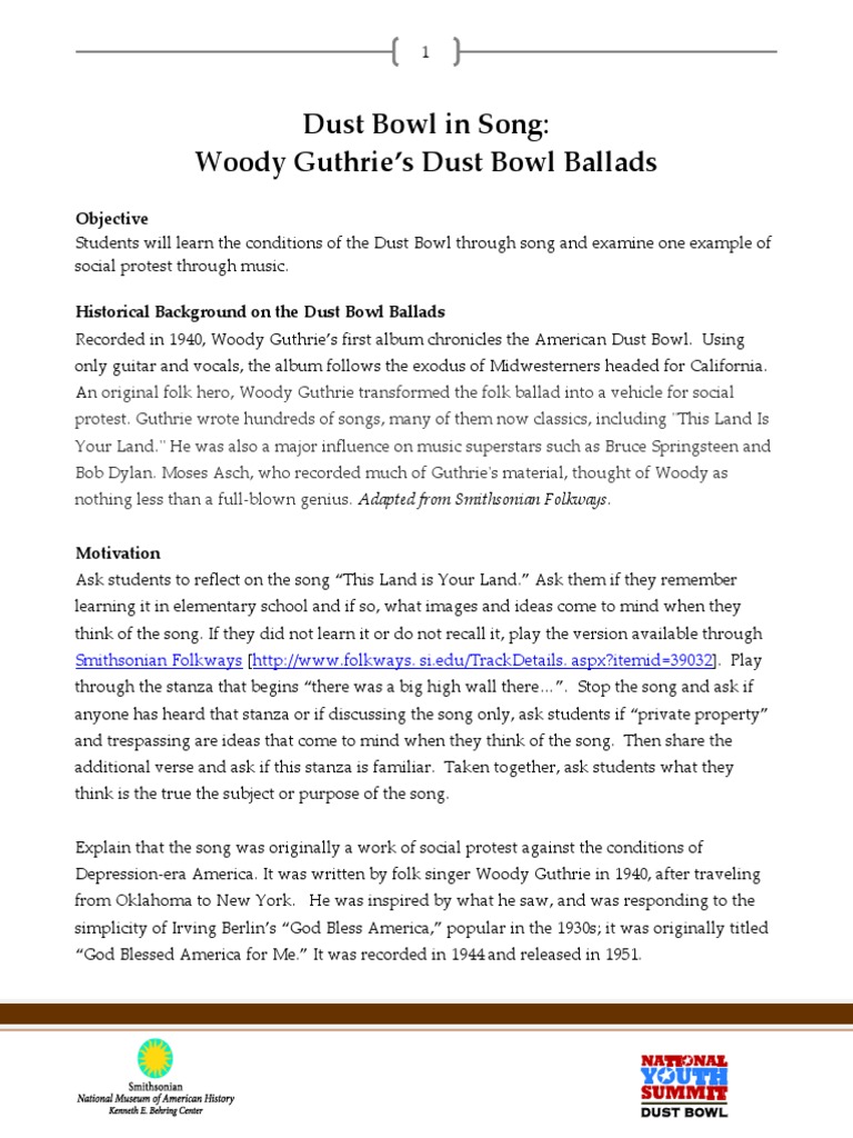Dust Bowl in Song | PDF | Woody Guthrie | Entertainment (General)