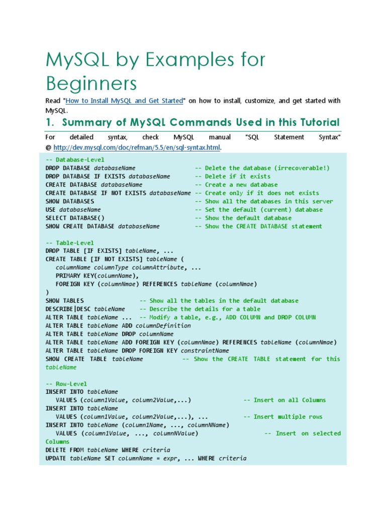 Mysql For Beginner Sql Table Database Free 30 Day Trial Scribd