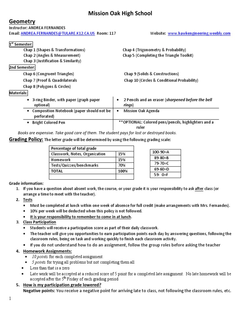 Geometry Syllabus 2014 | PDF | Alternative Education | Homework