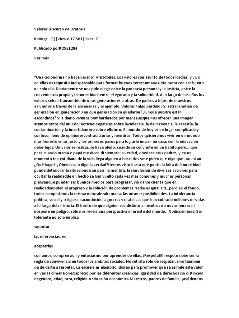 Valores Discurso de Oratoria 2014 | Ciencia filosófica | Ciencia | Prueba gratuita de 30 días ...