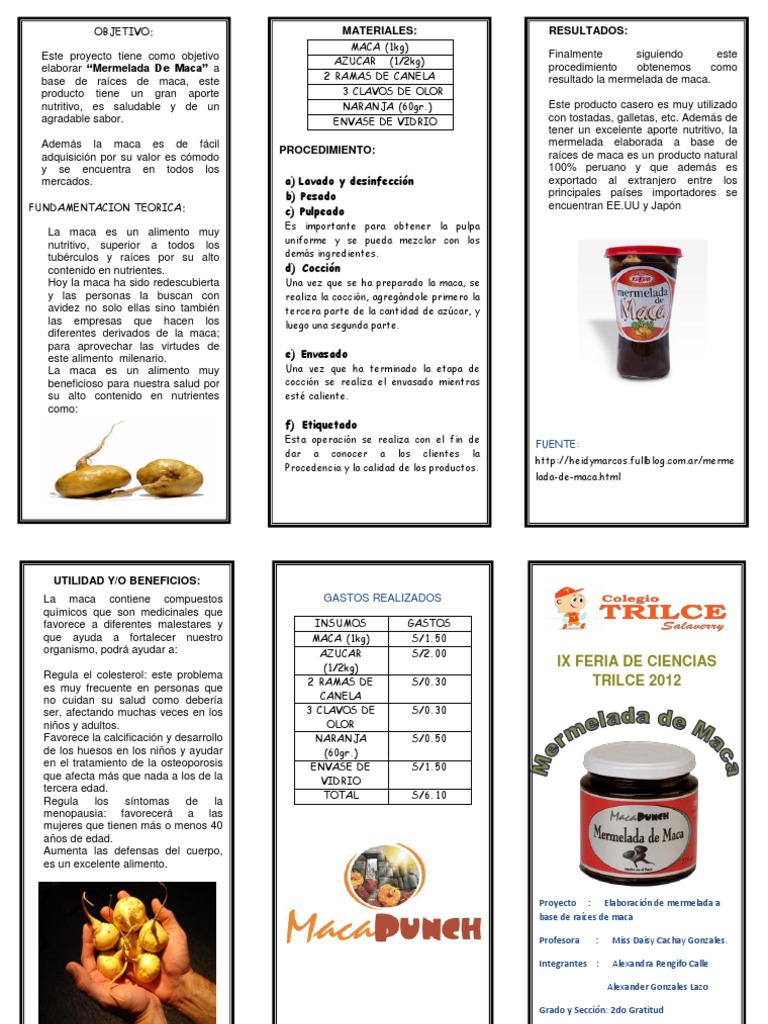 Triptico Maca | PDF | Alimentos | Cocinando