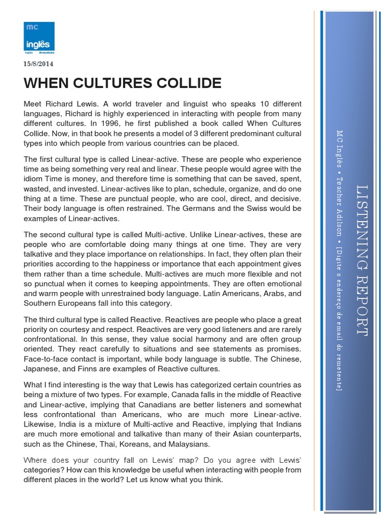 When Cultures Collide | Download Free PDF | Body Language | Human ...