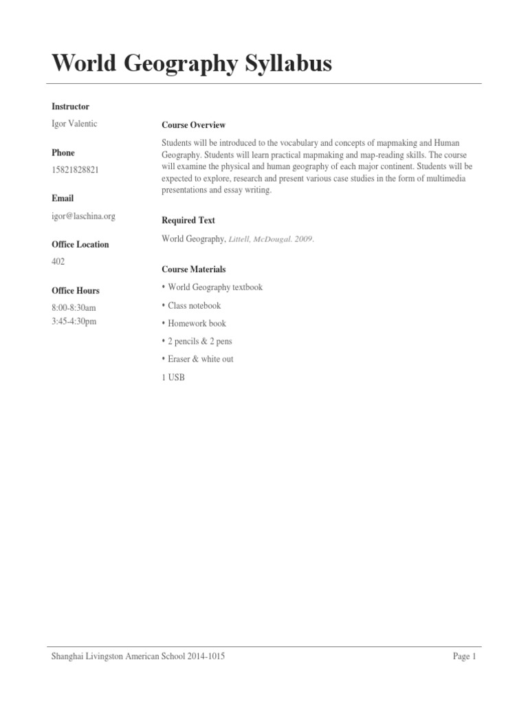 World Geography Syllabus Overview | PDF | Language Arts & Discipline ...