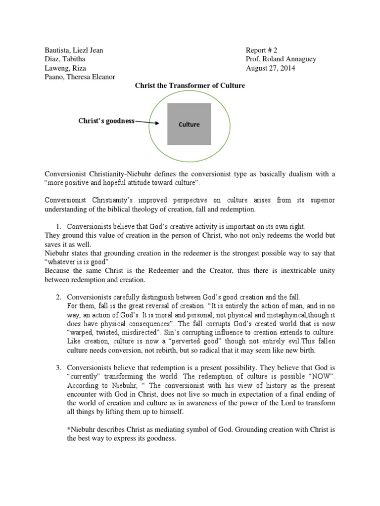 Christ as the Transformer of Culture: An Analysis of the Conversionist ...