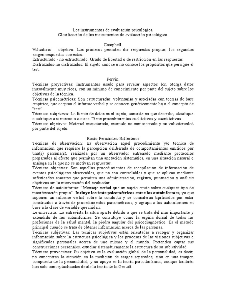 Clasificación de Los Instrumentos de Evaluación Psicológica | PDF ...