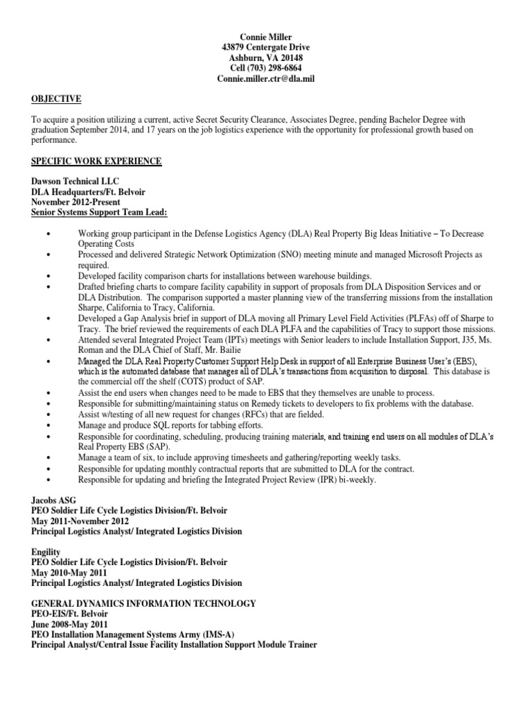 Connie Miller Resume 2014 | PDF | Staff (Military) | Logistics