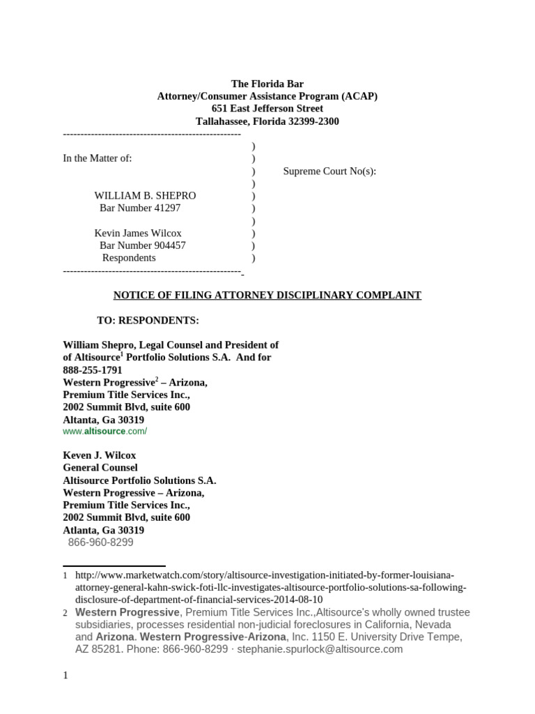 Disciplinary Complaint Against Shepro & Wilcox | PDF | Civil Law ...