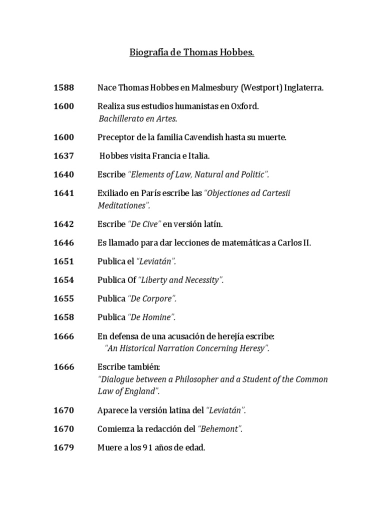 Biografía de Thomas Hobbes | PDF | Clásicos