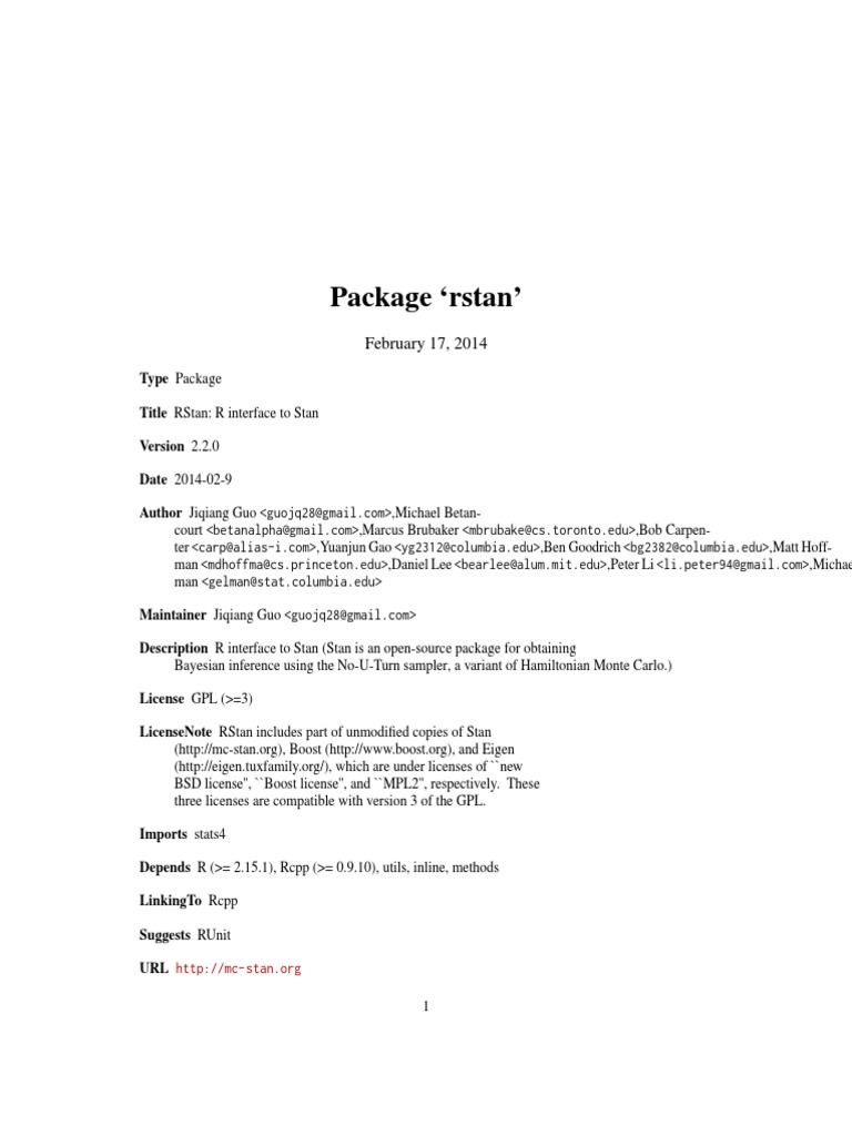 Rstan Manual | PDF | Parameter (Computer Programming) | Mathematical Optimization