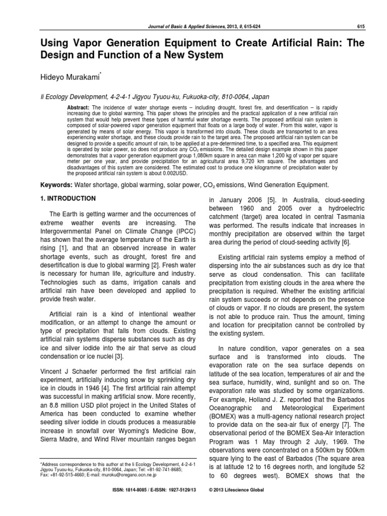 Using Vapor Generation Equipment To Create Artificial Rain: The Design ...