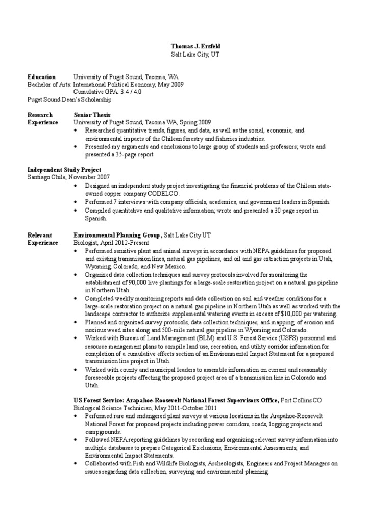 TJ Ersfeld SLCC Resume | PDF | United States Forest Service | Natural ...