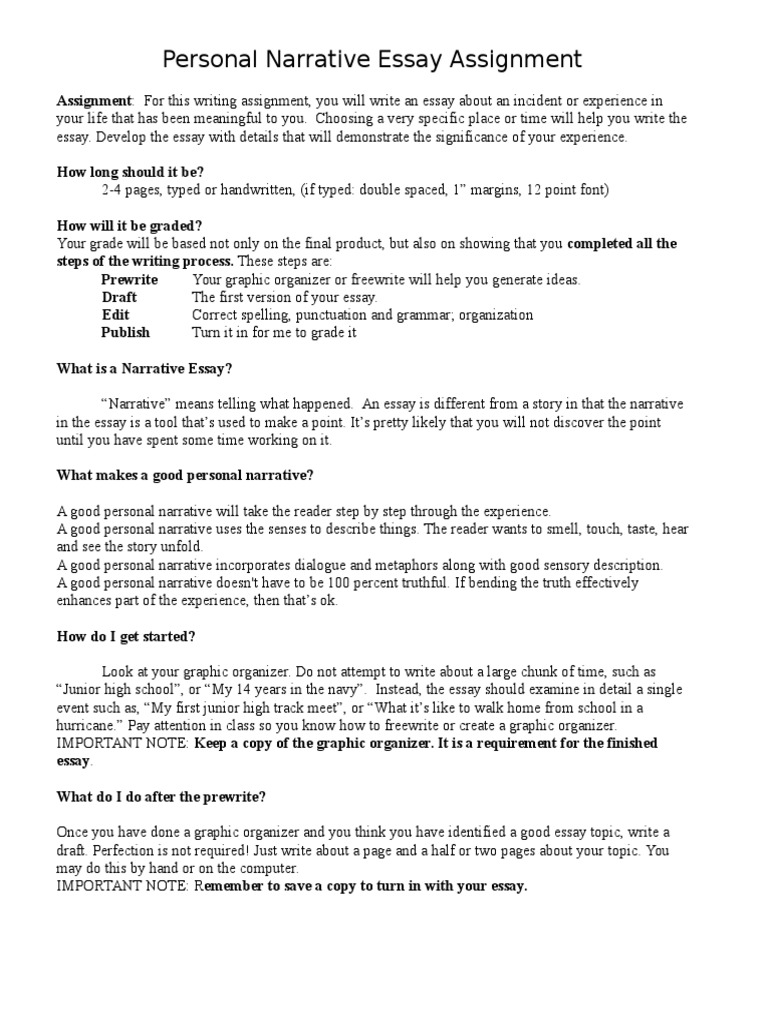 Personal Narrative Essay Guidelines | PDF | Essays | Narrative