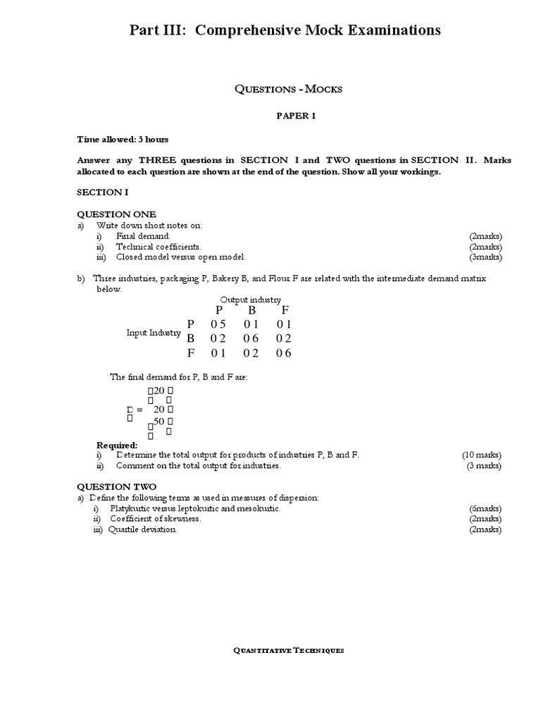 Quantitative Techniques Mock Exam Paper | PDF | Linear Programming ...