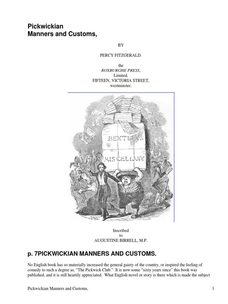 Pickwickian Manners and Customs by Fitzgerald, Percy Hethrington, 1834 ...