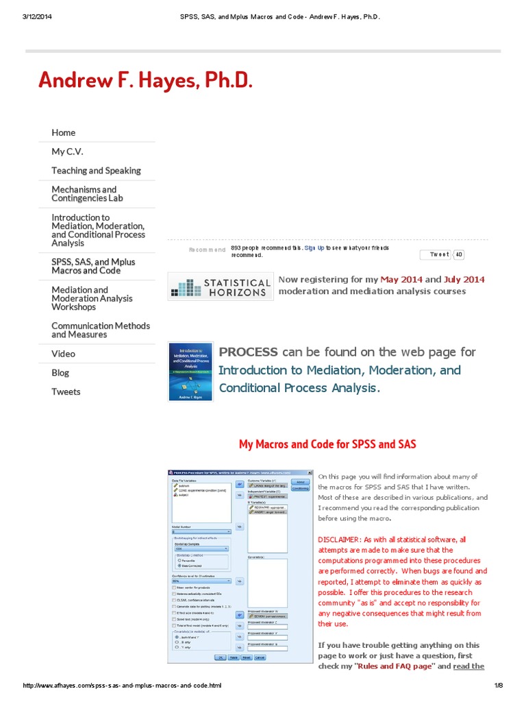 SPSS, SAS, and Mplus Macros and Code - Andrew F. Hayes, PH.D | PDF | Sas (Software) | Spss