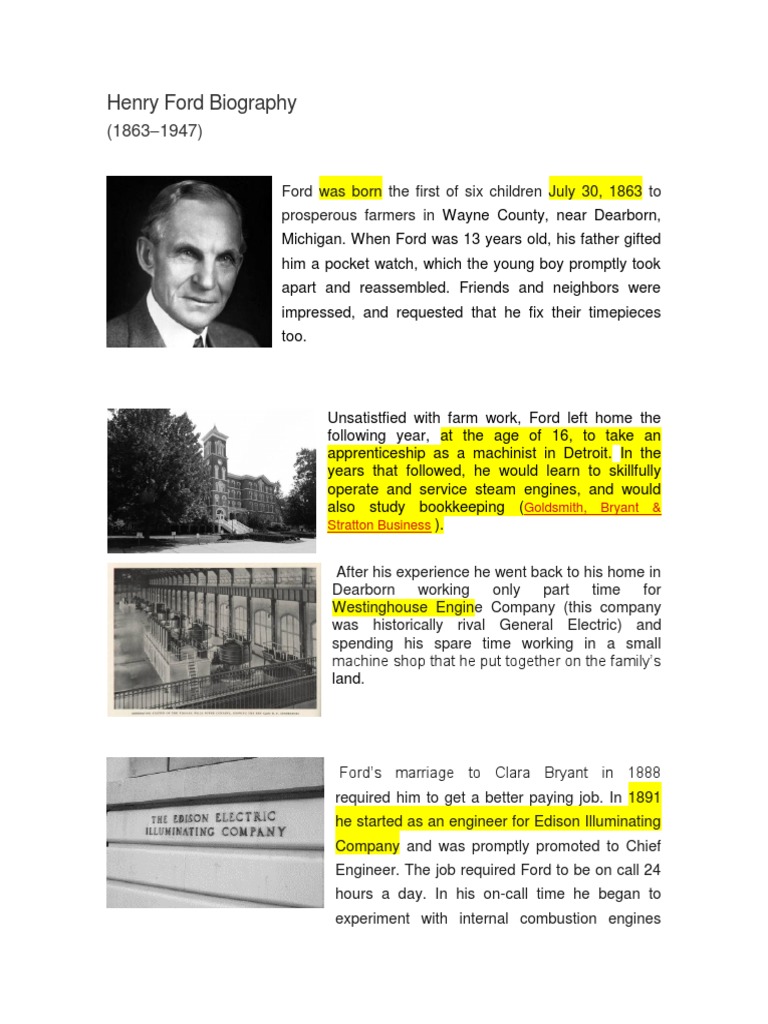 Henry Ford Biography | PDF | Machines | Vehicle Technology