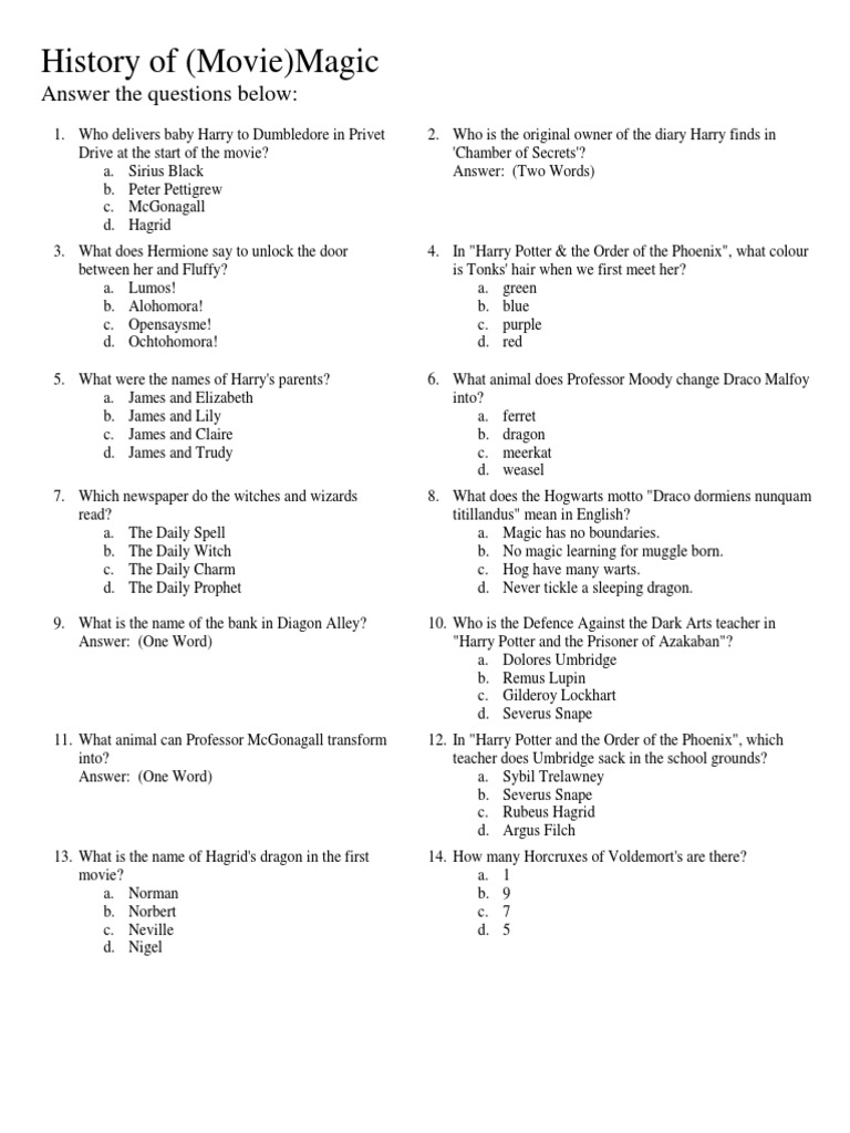 Harry Potter Movie Trivia Quiz | PDF